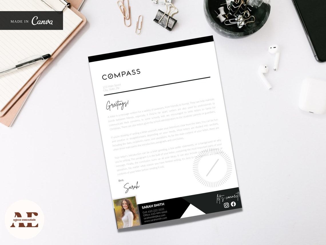 Compass Letterhead Template | Real Estate Letterhead Template | for ...