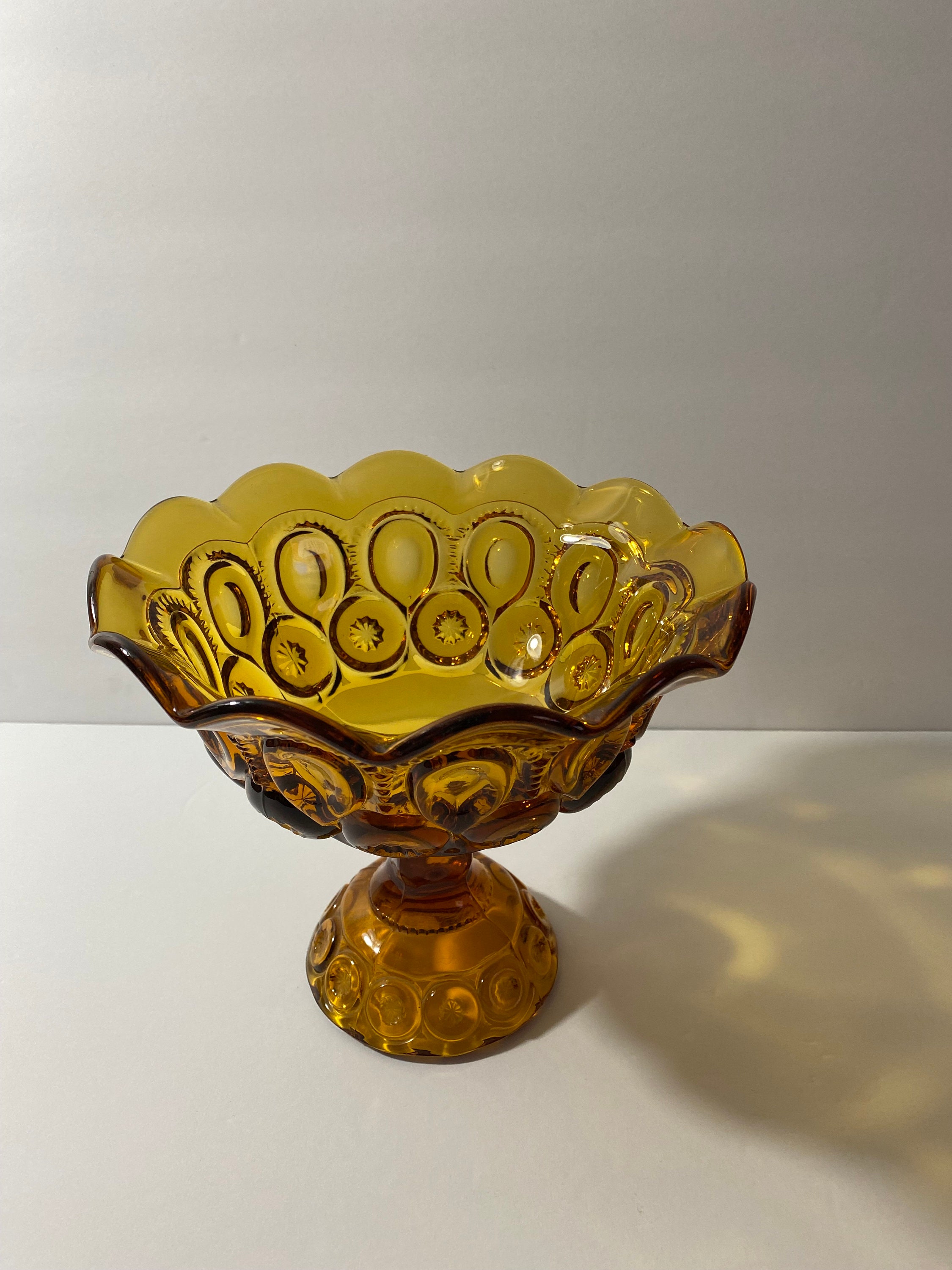 Vintage LE Smith Amber Glass Moon and Stars Pattern Large Open Fluted ...