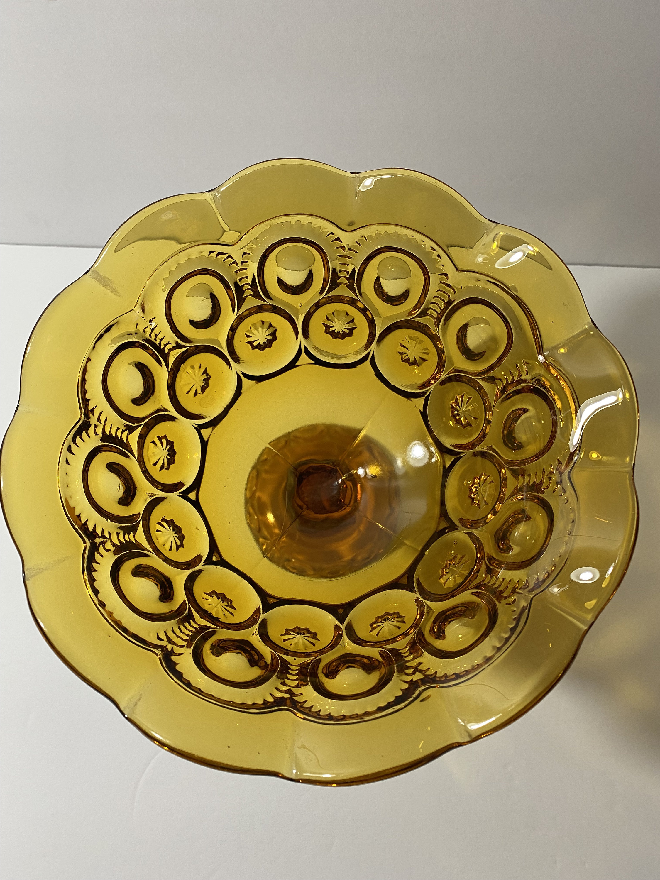 Vintage LE Smith Amber Glass Moon and Stars Pattern Large Open Fluted ...