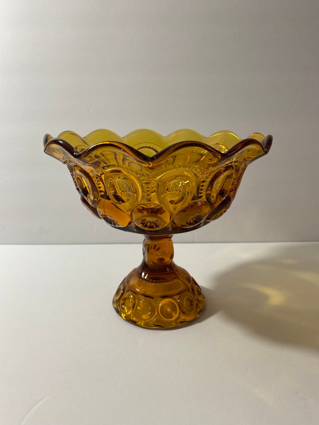 Vintage LE Smith Amber Glass Moon and Stars Pattern Large Open Fluted ...