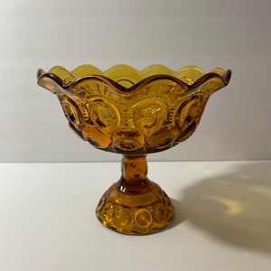 Vintage LE Smith Amber Glass Moon and Stars Pattern Large Open Fluted ...