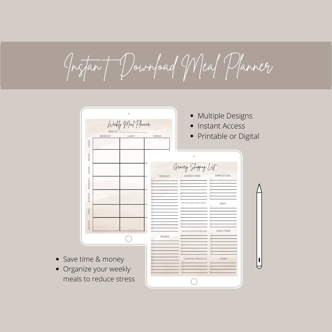 Digital and Printable Meal Planner and Grocery List Organizer - Etsy