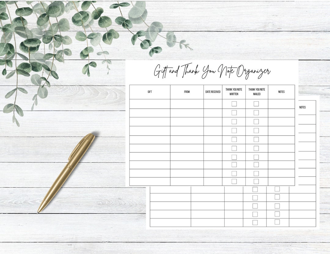 Gift List and Thank You Note Organizer - Etsy