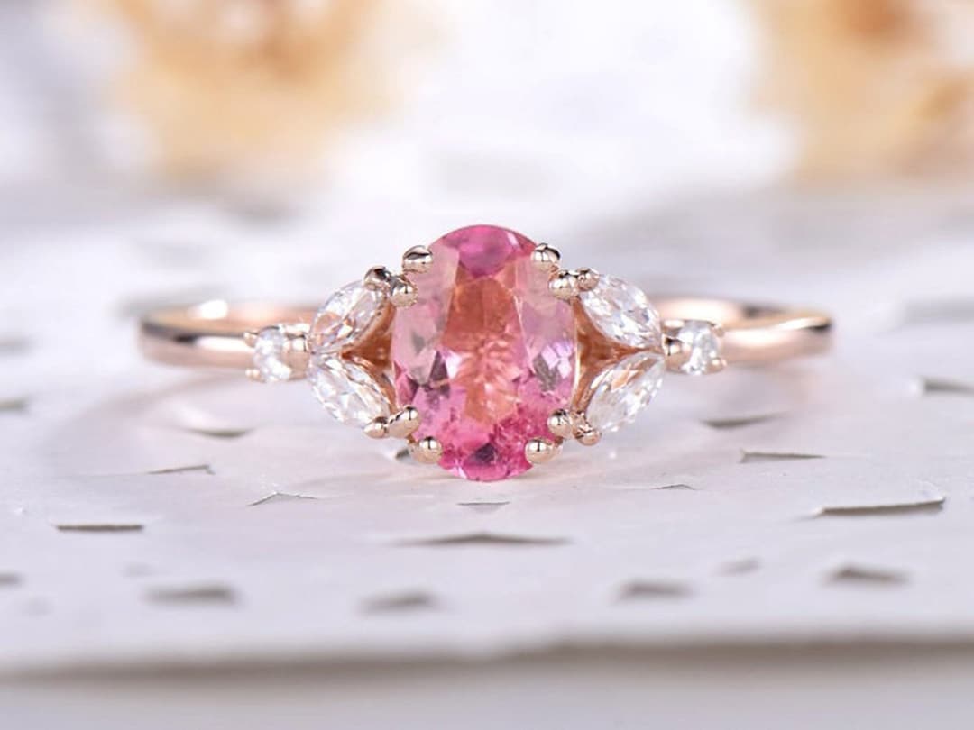 Pink Tourmaline Ring, Tourmaline Wedding Ring, 14k Rose Gold Band ...