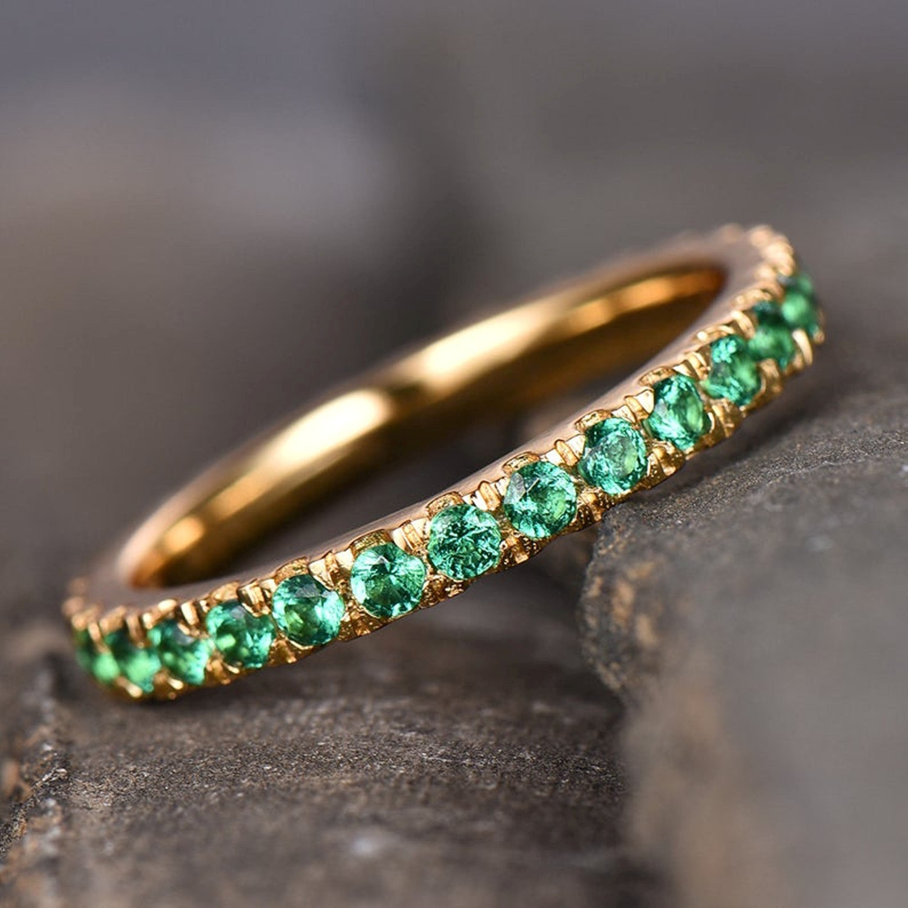 Emerald Band Emerald Wedding Band 14k Gold Band Full - Etsy