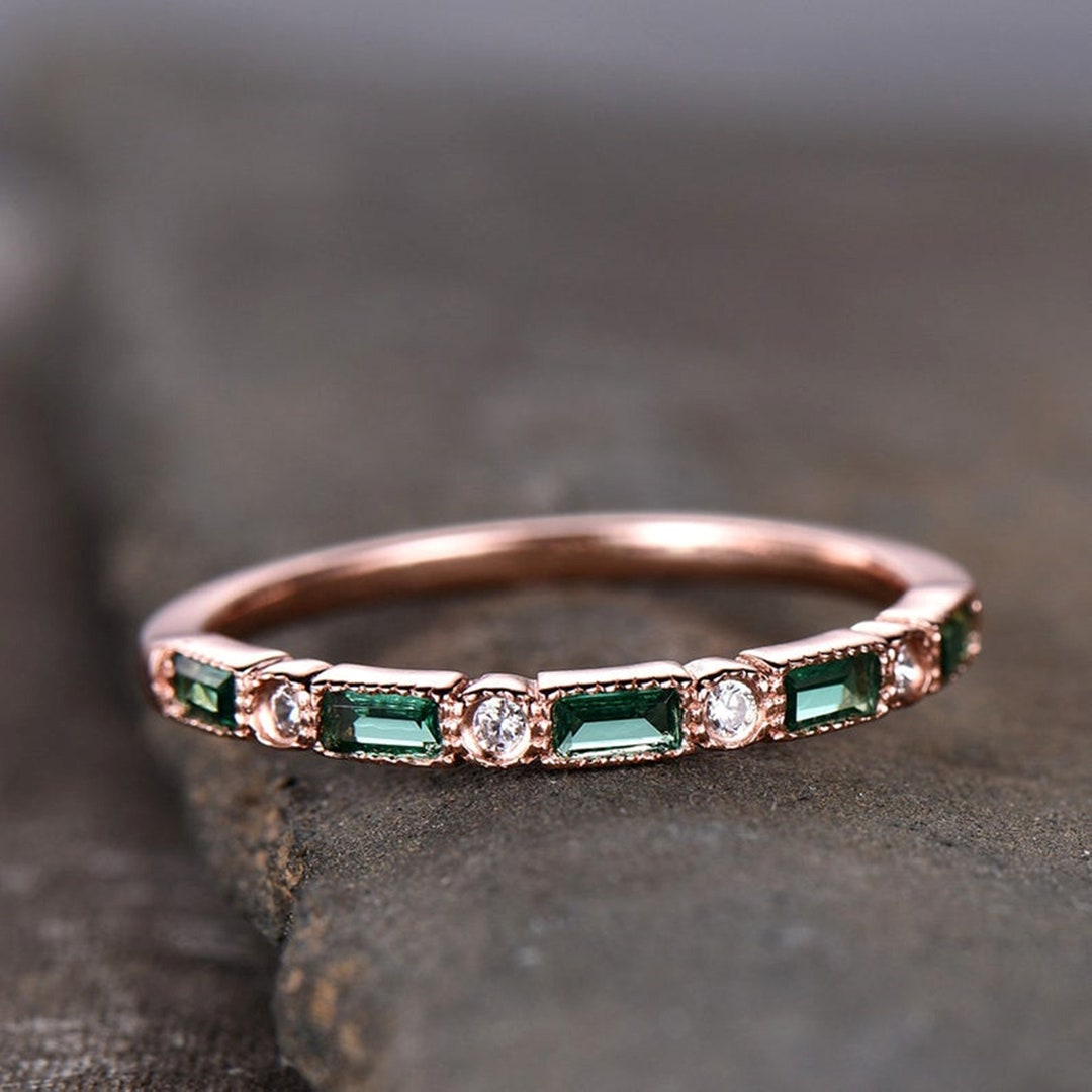 Emerald Band 14k Gold Band Emerald Half Eternity Band May - Etsy