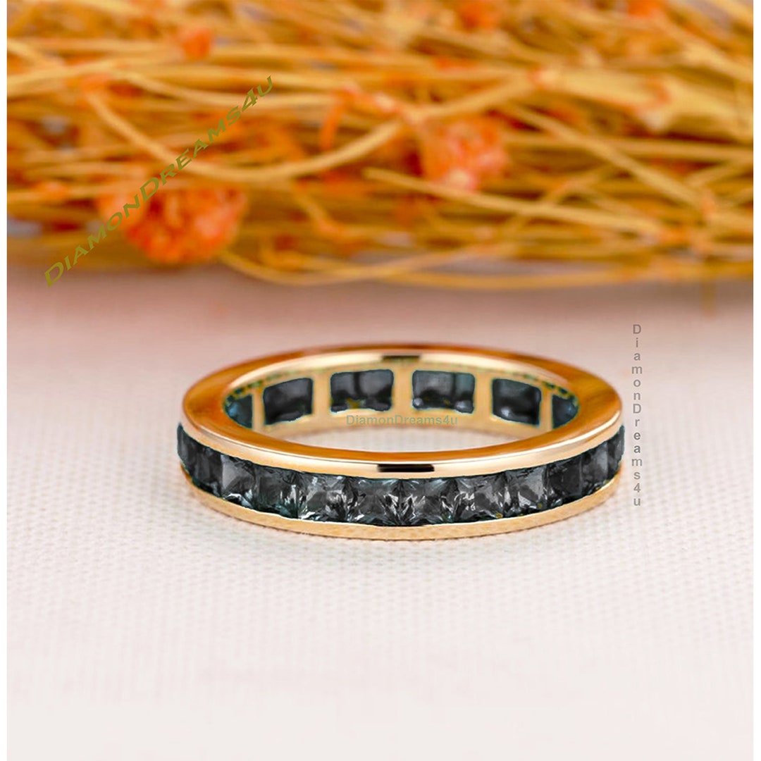 Black Spinel Wedding Band, Sterling Silver Band, Spinel Full Eternity ...