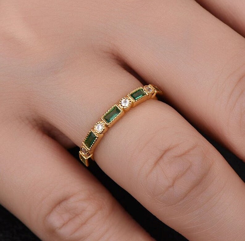 Emerald Band 14k Gold Band Emerald Half Eternity Band May - Etsy
