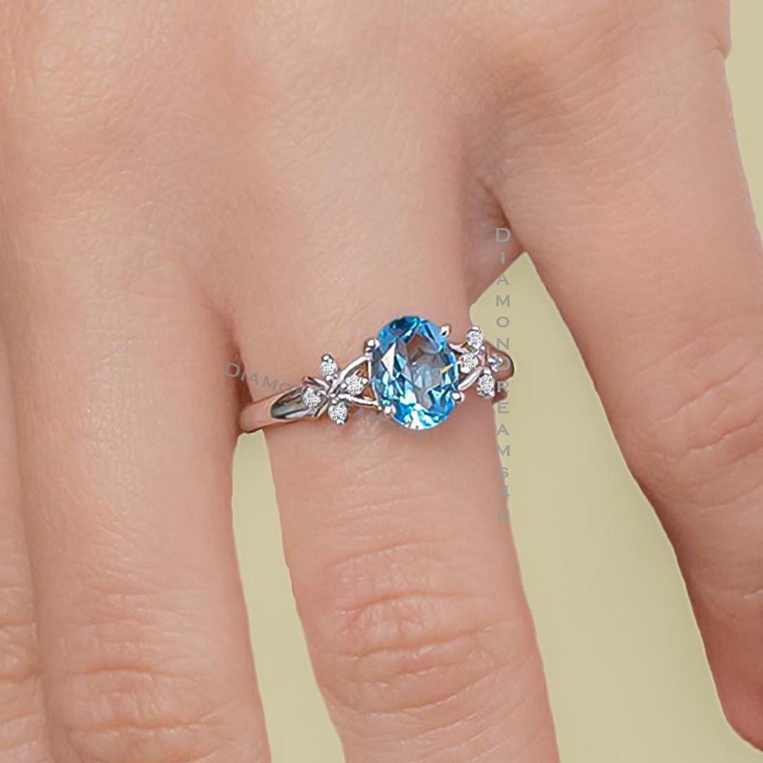 Nature-inspired Blue Topaz Ring for Her - Unique Topaz Engagement Ring ...