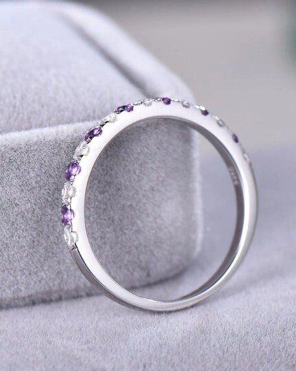 Amethyst Band Amethyst Wedding Band 925 Sterling Silver - Etsy