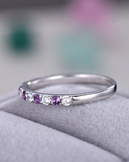 Amethyst Band Amethyst Wedding Band 925 Sterling Silver - Etsy
