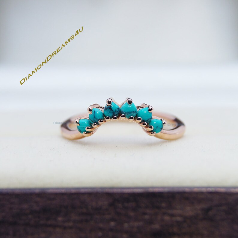 Turquoise Band 14k Rose Gold Ring Turquoise Wedding Band - Etsy