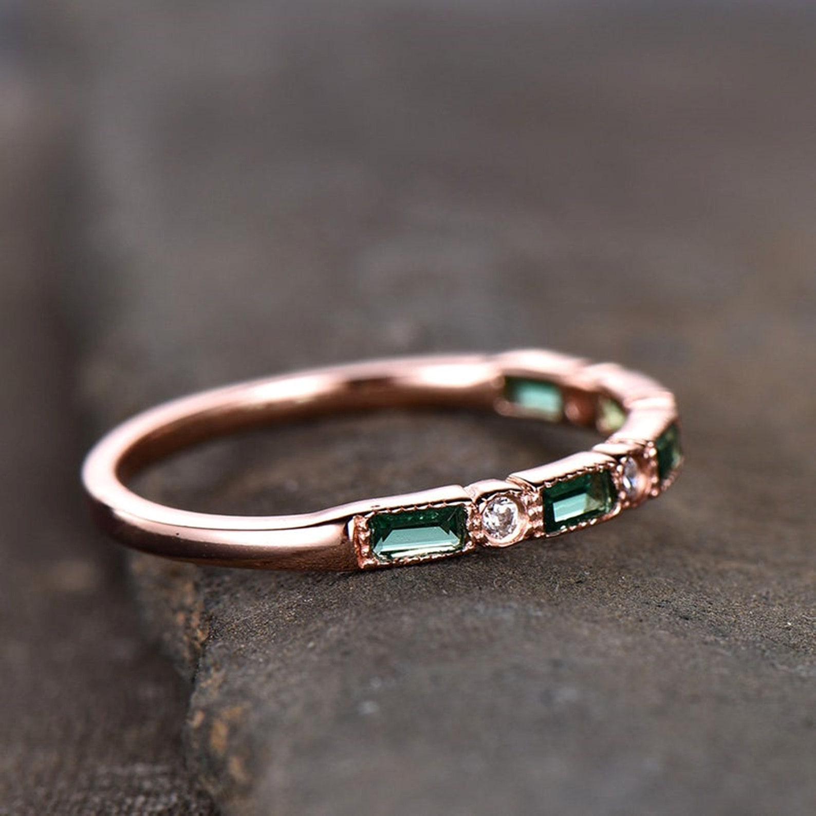 Emerald Band 14k Gold Band Emerald Half Eternity Band May - Etsy