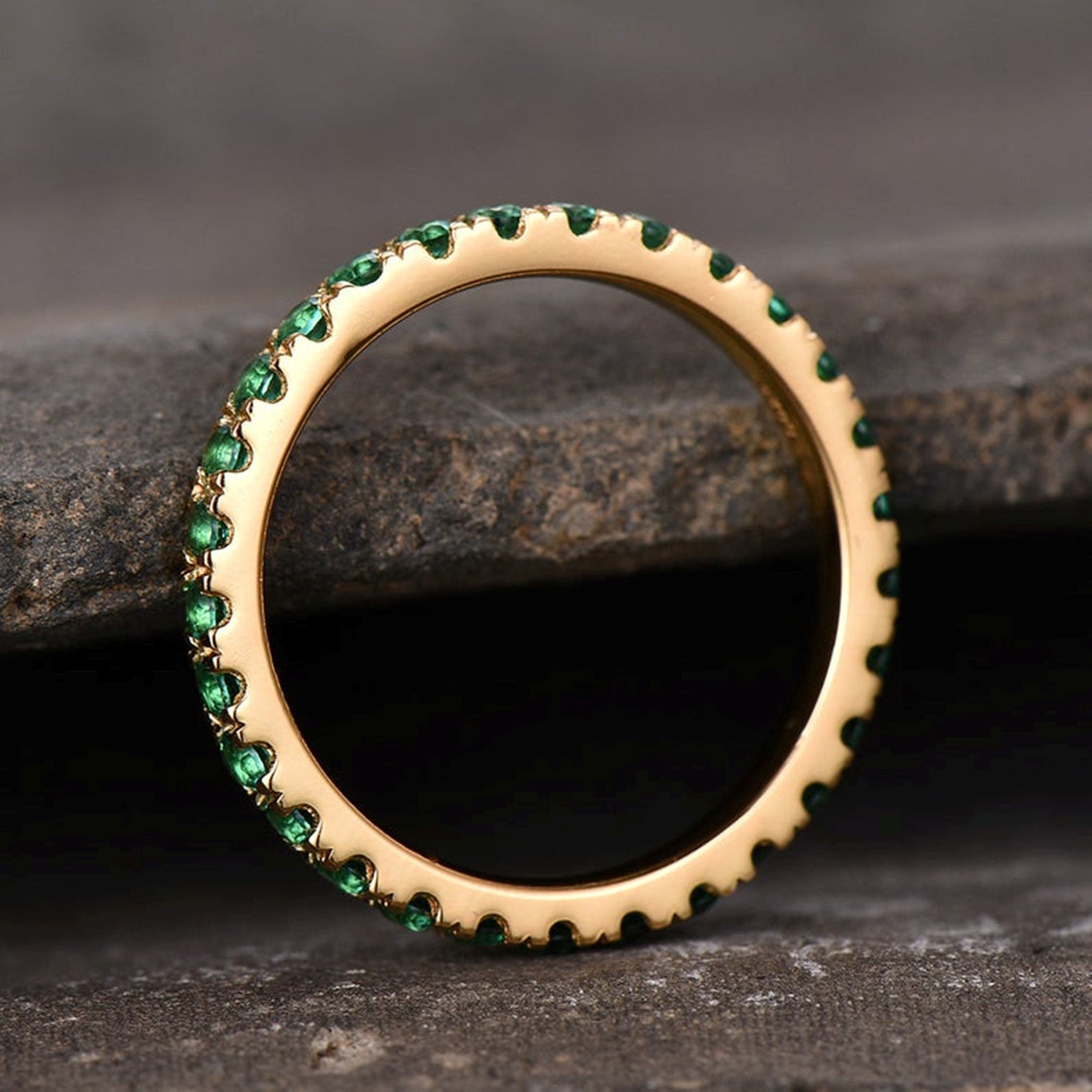 Emerald Band Emerald Wedding Band 14k Gold Band Full - Etsy