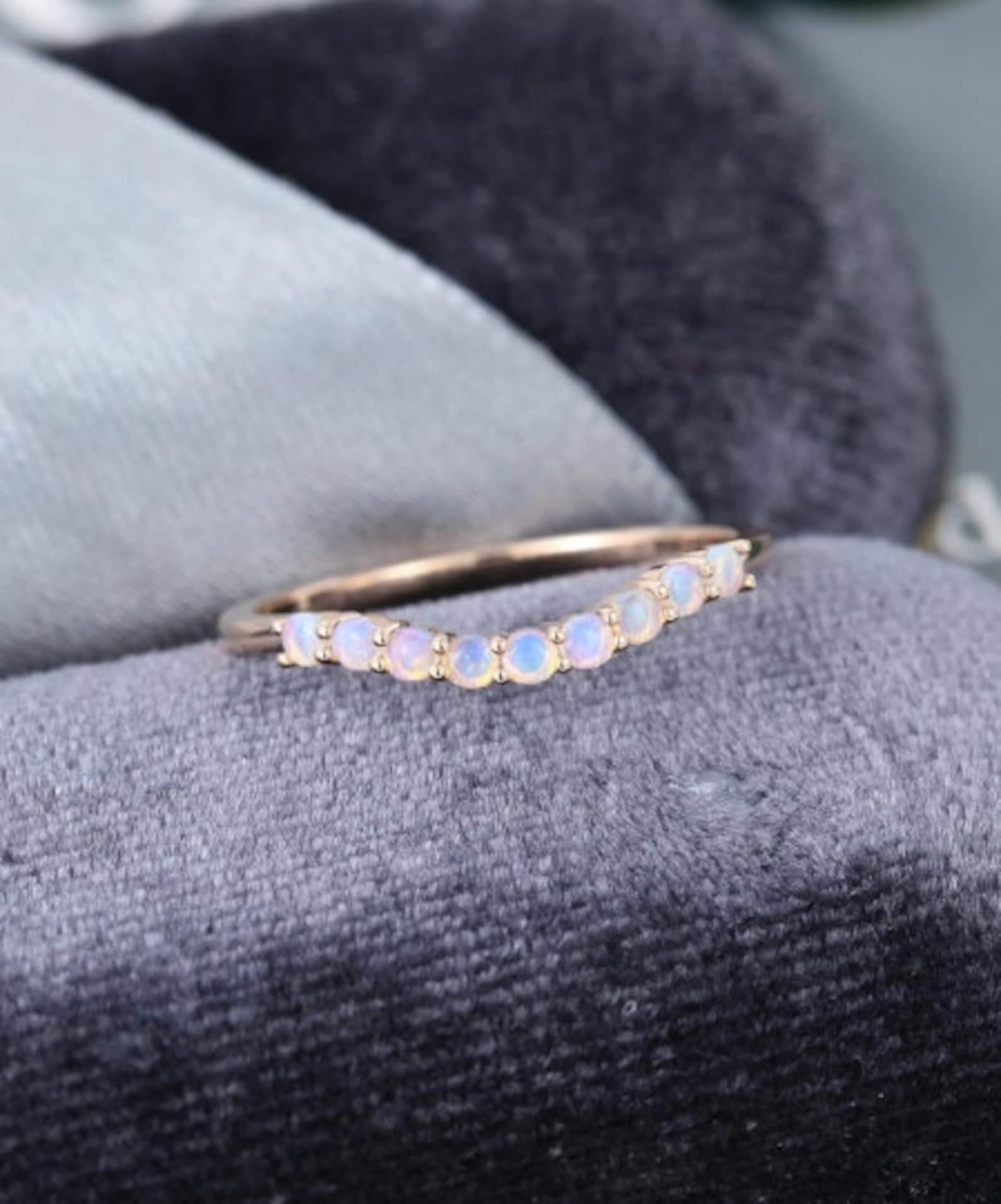 Opal Wedding Band Opal Band for Women 14K Rose Gold Band - Etsy