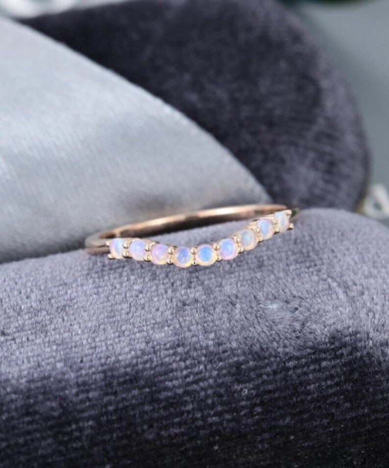 Opal Wedding Band Opal Band for Women 14K Rose Gold Band - Etsy