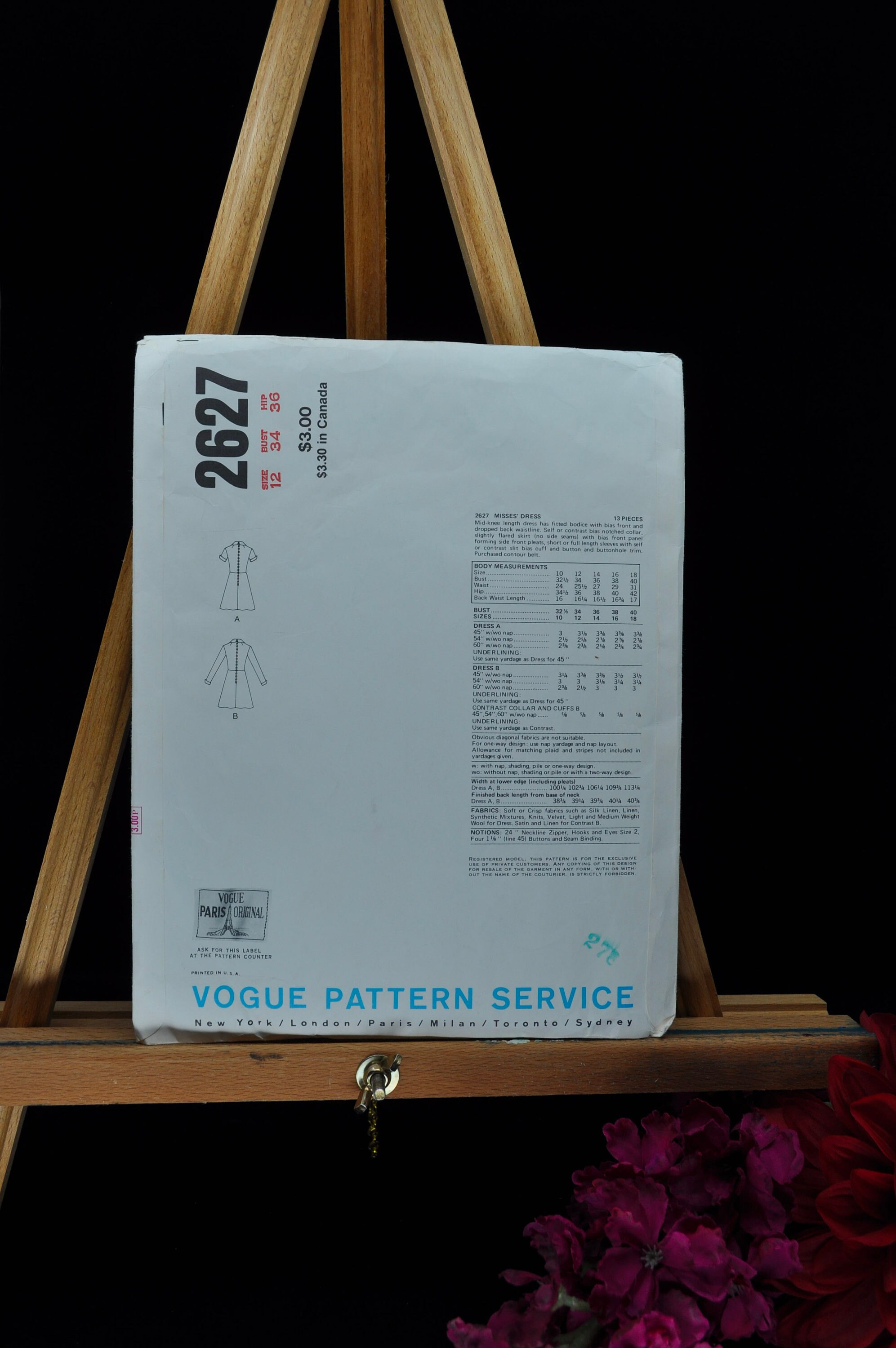 Vintage Complete Vogue Paris Original Sewing Pattern, Molyneux 2627 ...