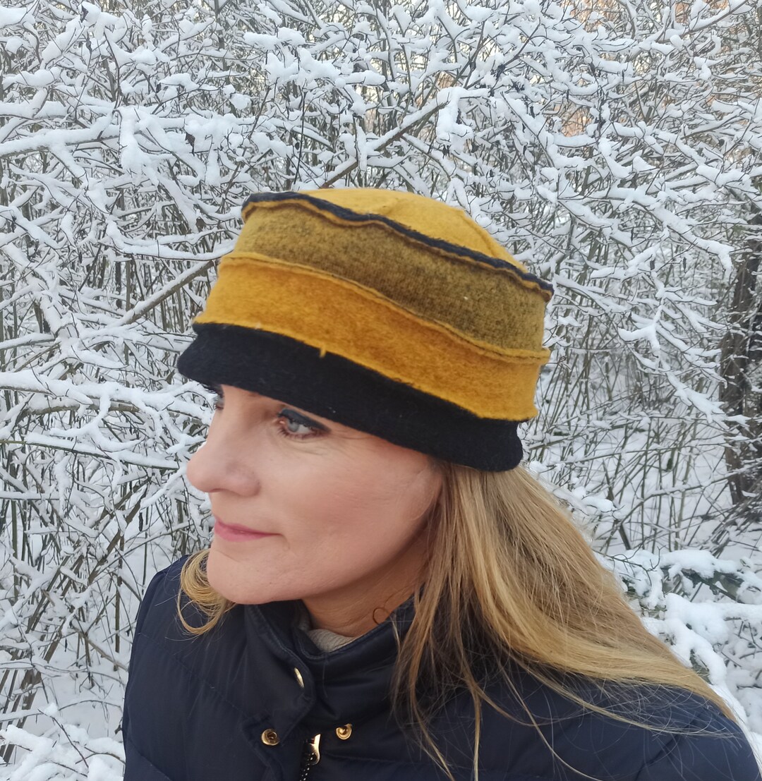 Women's Winter Hat Diana Mustard, Women's Wool Hat Made of Boiled Wool ...