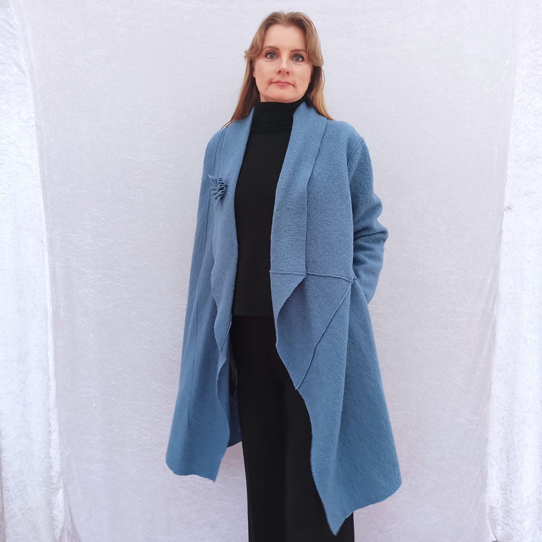 Women's Wool Coat 100% Boiled Wool in Dove Blue, Light Blue, Aqua - Etsy