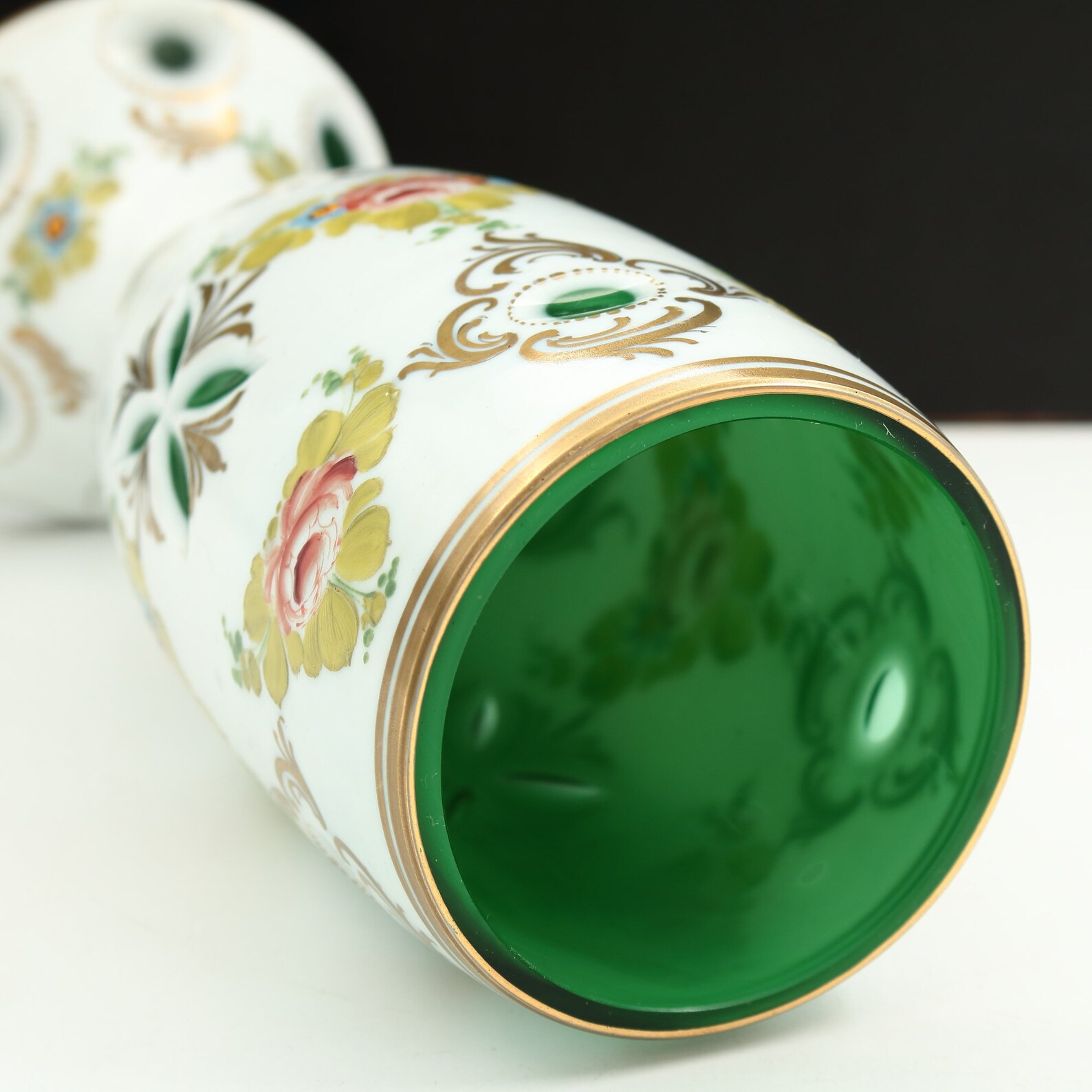 Antique Bohemian Glass Vase Overlay Opaline on Green, 20.5cm High - Etsy