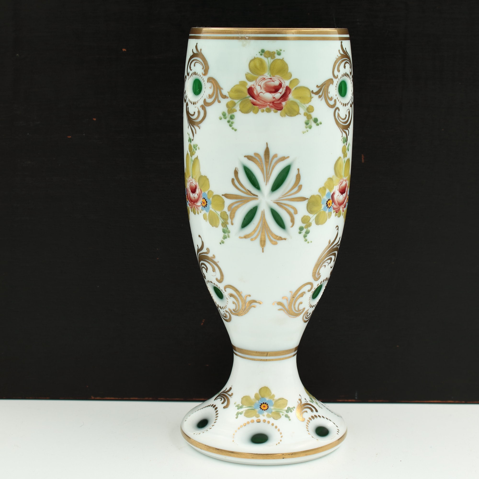 Antique Bohemian Glass Vase Overlay Opaline on Green, 20.5cm High - Etsy