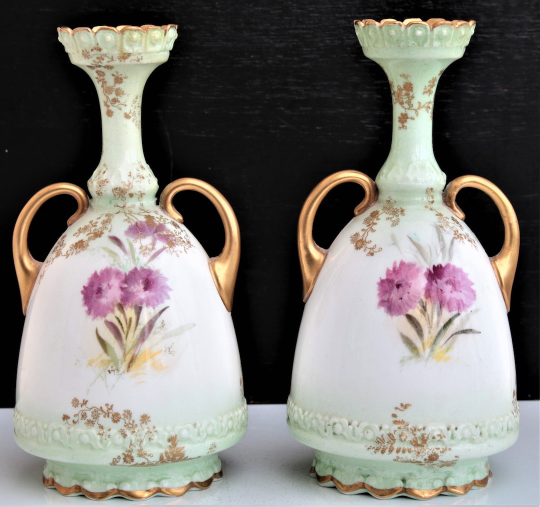 Doulton Burslem Twin Handled Pair of Vases Hand Painted Flowers Signed ...