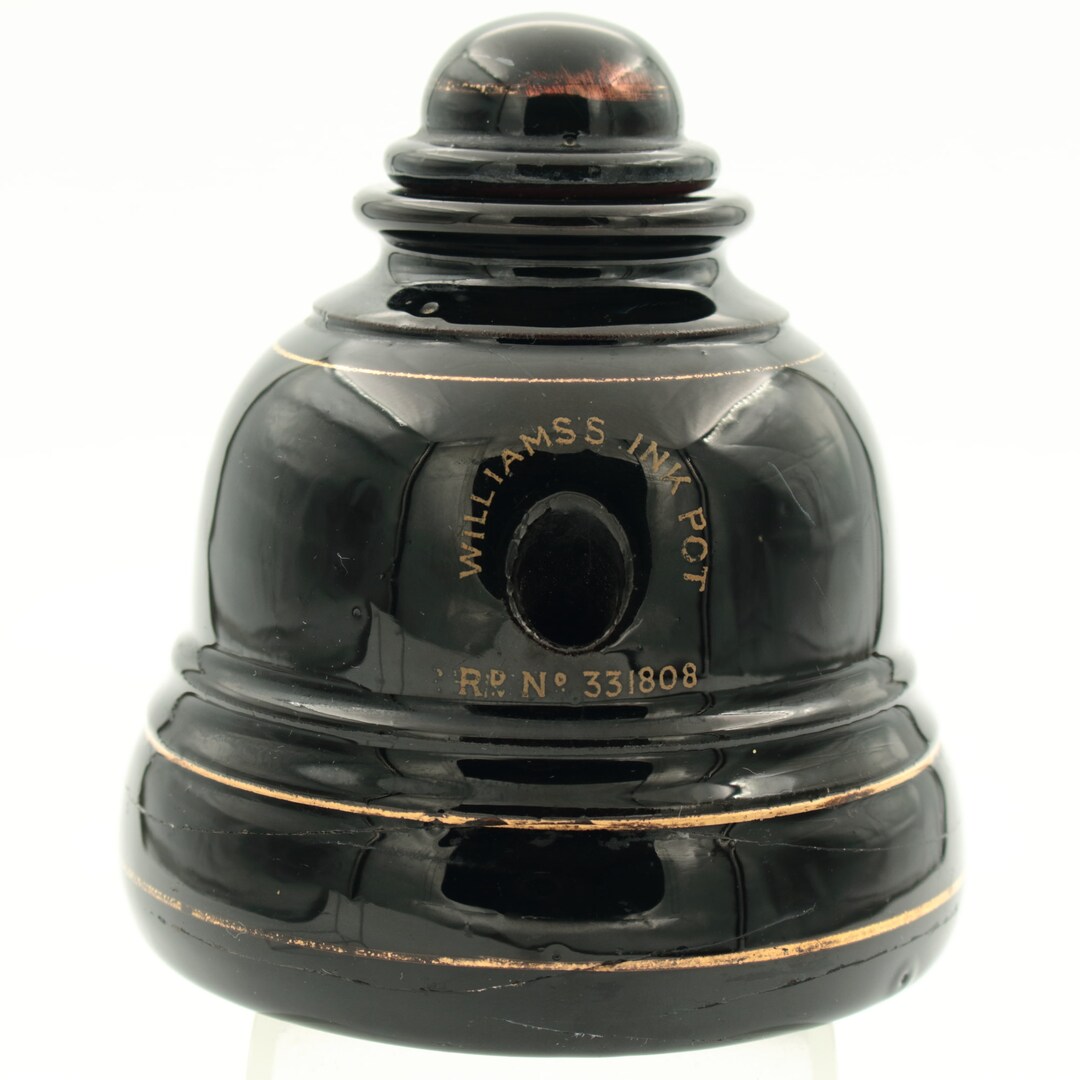 Victorian Williams Ink Pot Ceramic Black With Gilt Accents and Original ...