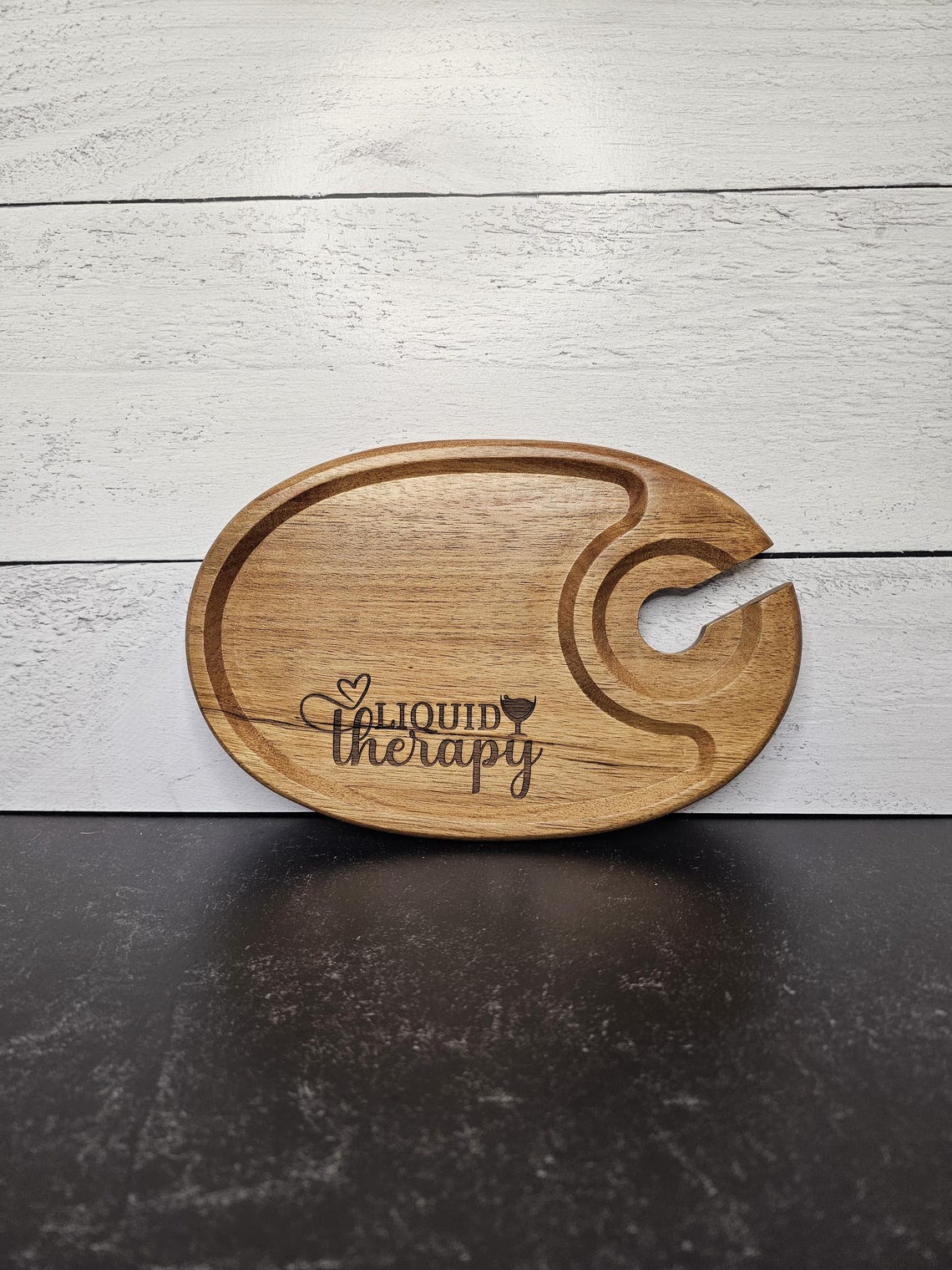Liquid Therapy Wine Glass Appetizer Plate – Funny 9"x6" Acacia Wood ...