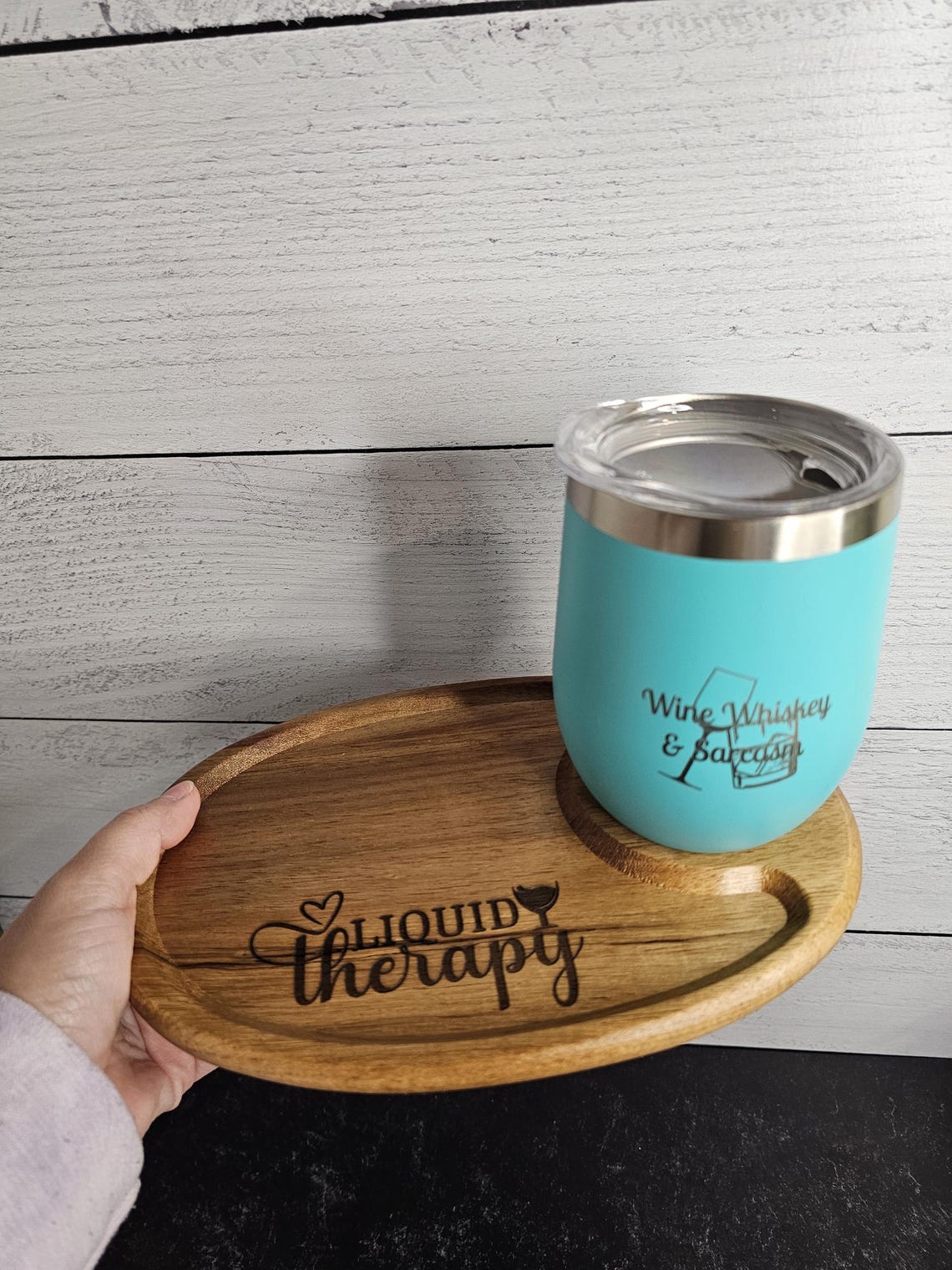 Liquid Therapy Wine Glass Appetizer Plate – Funny 9"x6" Acacia Wood ...