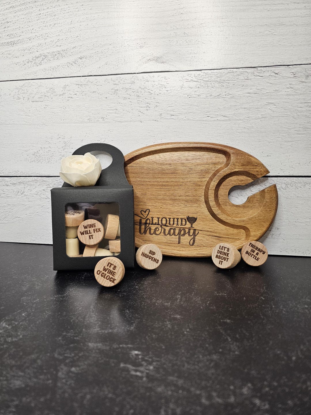 Liquid Therapy Wine Glass Appetizer Plate – Funny 9"x6" Acacia Wood ...
