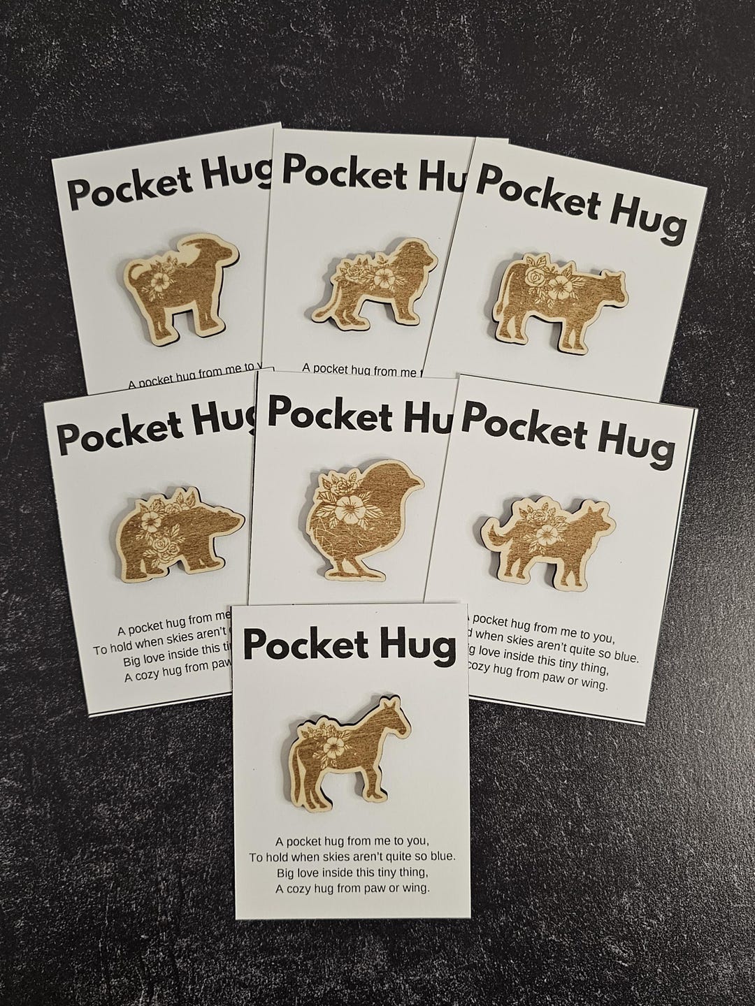 Floral Animal Pocket Hug Set – Cute Wooden Pocket Tokens, Encouragement ...