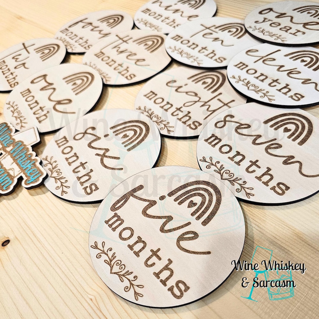 Rainbow Baby Milestone Round Cards - Baby Shower Gift - Laser Engraved ...