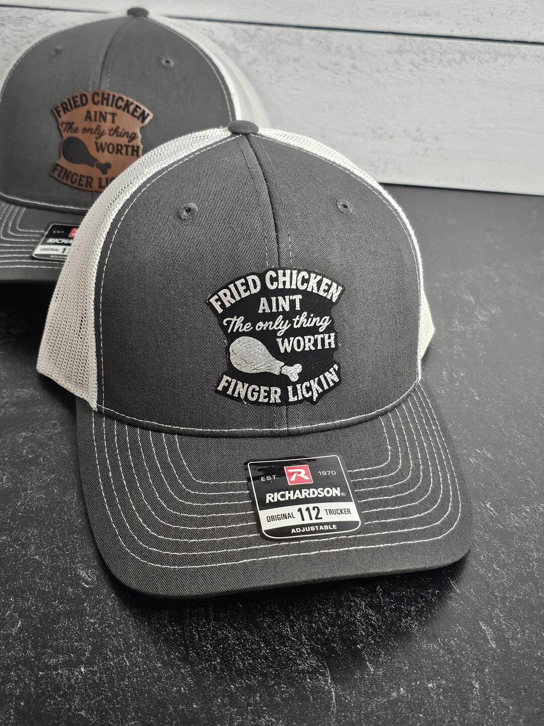 Fried Chicken Trucker Hat – Funny Men’s Hat – Laser Engraved Leather ...