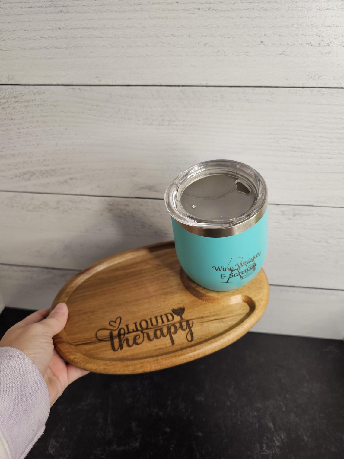 Liquid Therapy Wine Glass Appetizer Plate – Funny 9"x6" Acacia Wood ...