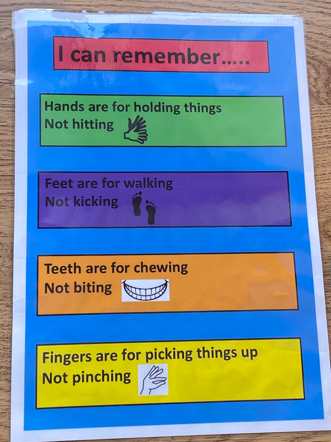 Visual Aid Reminder Not to Hurt. Ideal for Young Children and Those ...