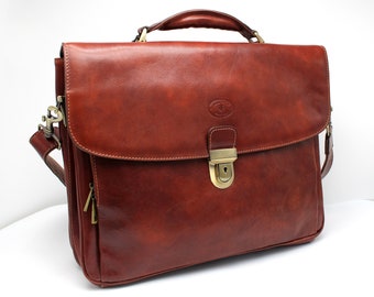 Briefcase in Leather Made in Italy Man Leather Bag | Etsy