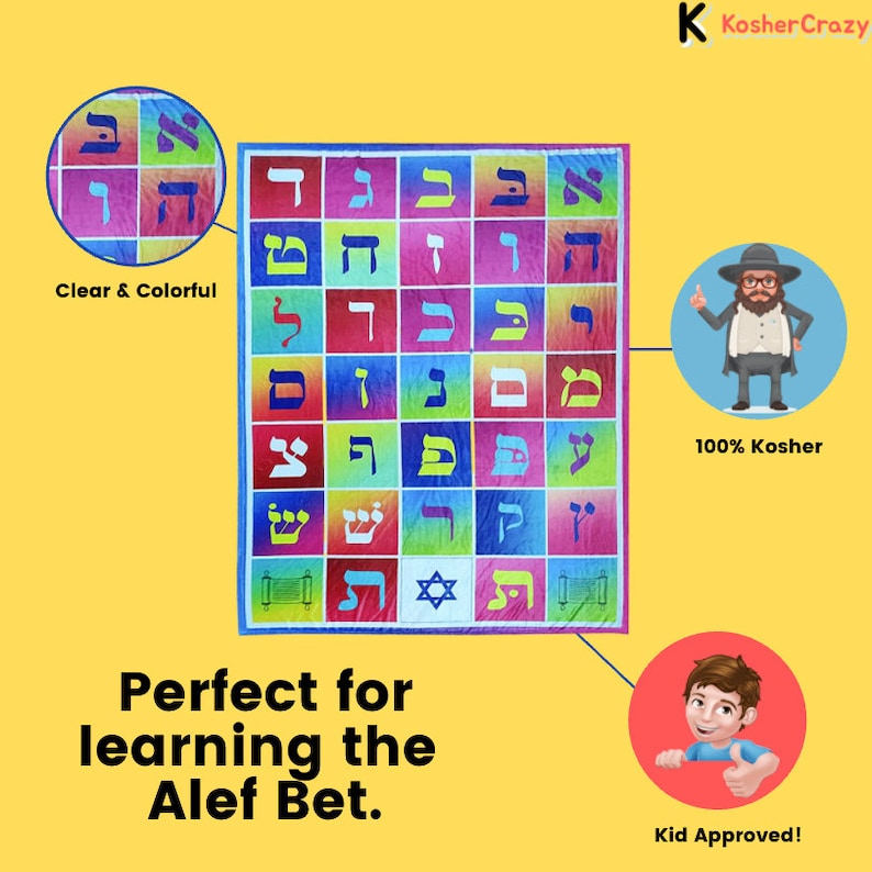 Hebrew Alphabet Blanket - Alef Bet | Throw Fleece Blanket | Learning ...