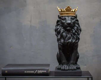 Large Black Lion Statue - Etsy