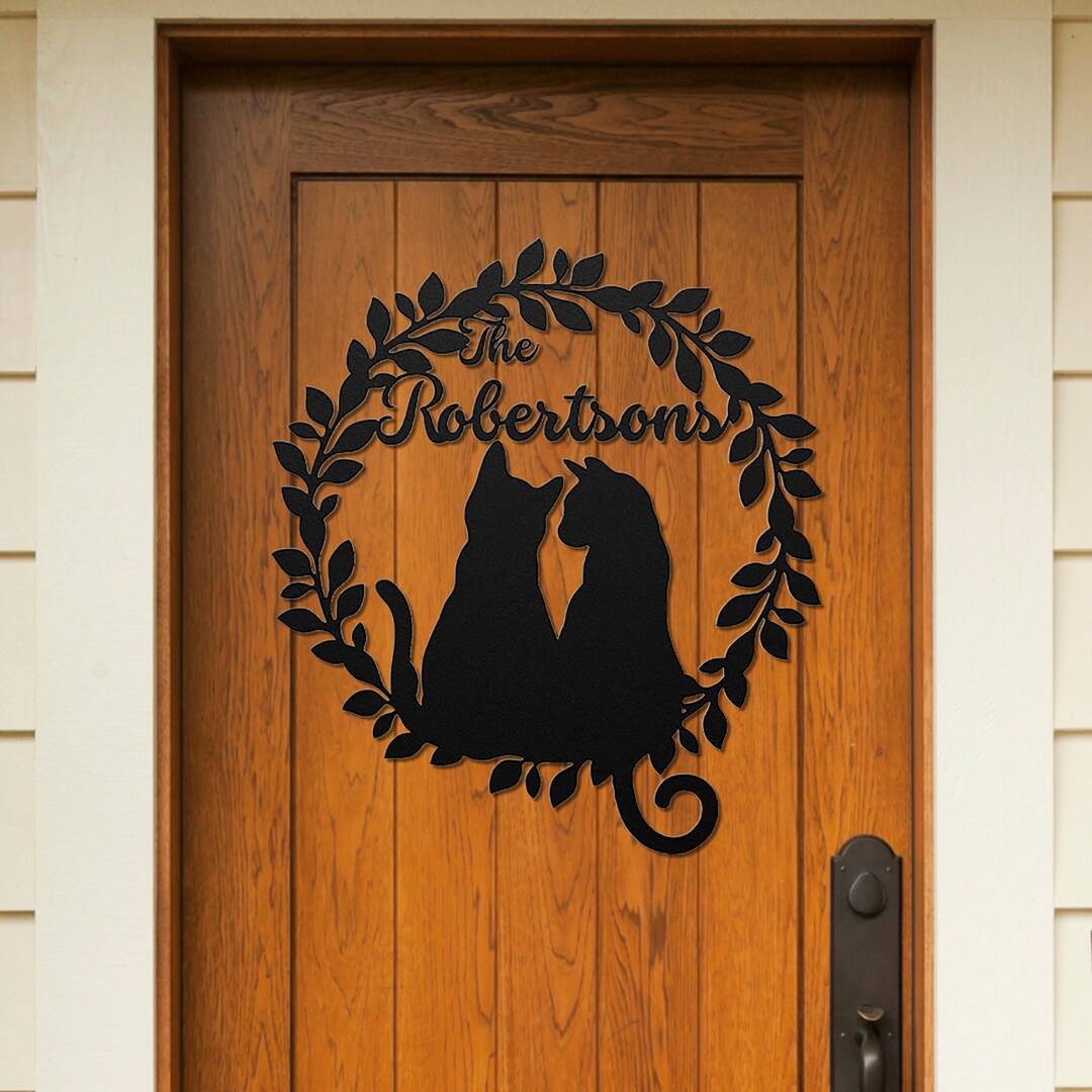 Personalized Cat Wreath Black Cat Wreath Personalized Metal - Etsy