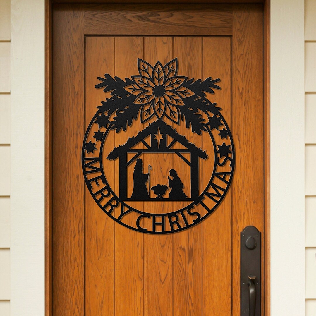 Nativity Scene, Christmas Wreath for Front Door, Outdoor Nativity Sign ...