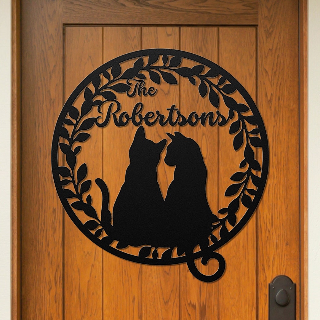 Personalized Cat Wreath, Black Cat Wreath, Personalized Metal Signs for ...