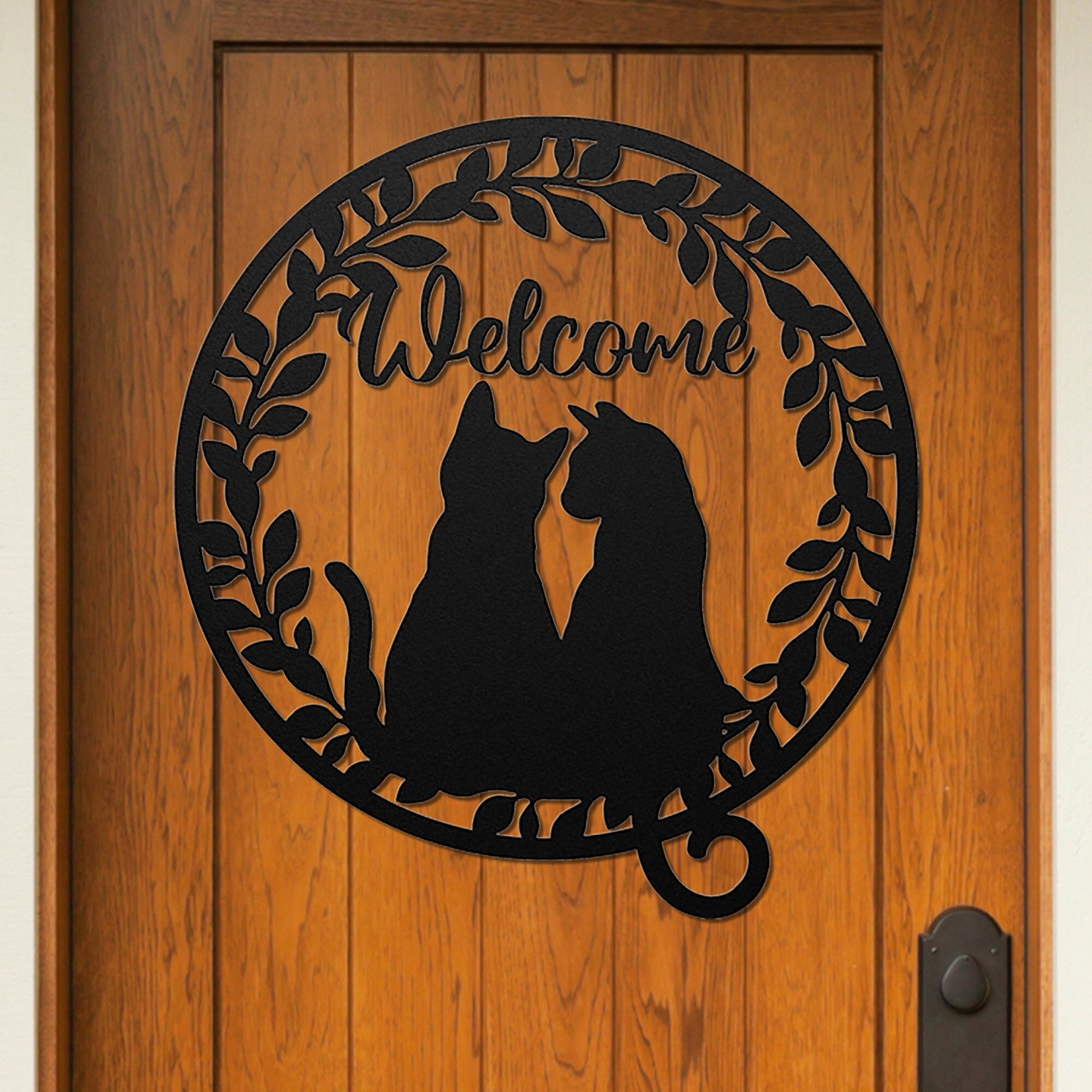 Cat Wreath, Cat Welcome Sign, Black Cat Wreath for Front Door, Cat ...