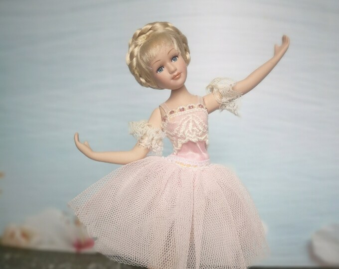 Vintage Ballerina Doll in Pink Lace Dress, Porcelain Ballerina, French ...