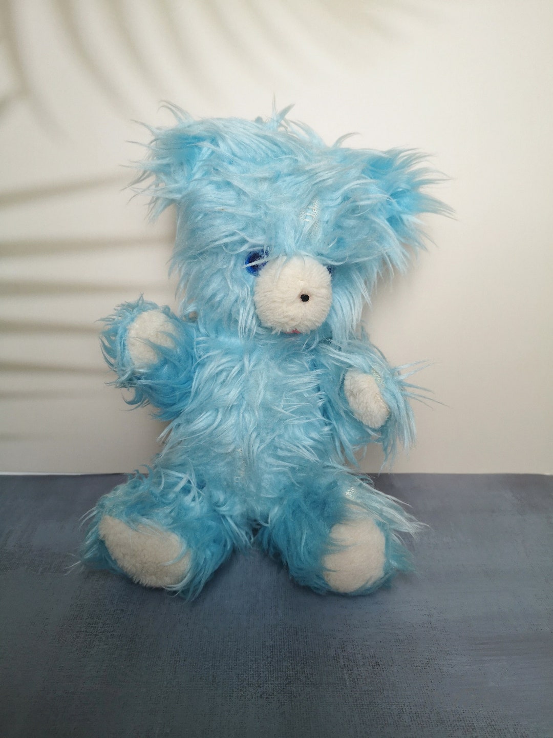 Vintage Fluffy Teddy Bear 1960-70s Blue Teddy Bear With Blue - Etsy