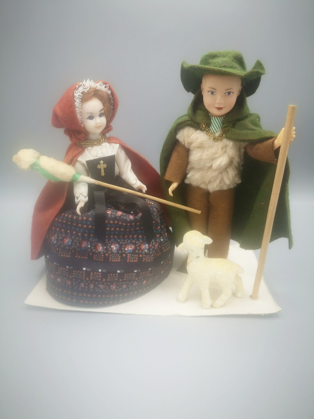 Vintage Couple of Plastic Dolls, Shepherd and Shepherdess With a Sheep ...