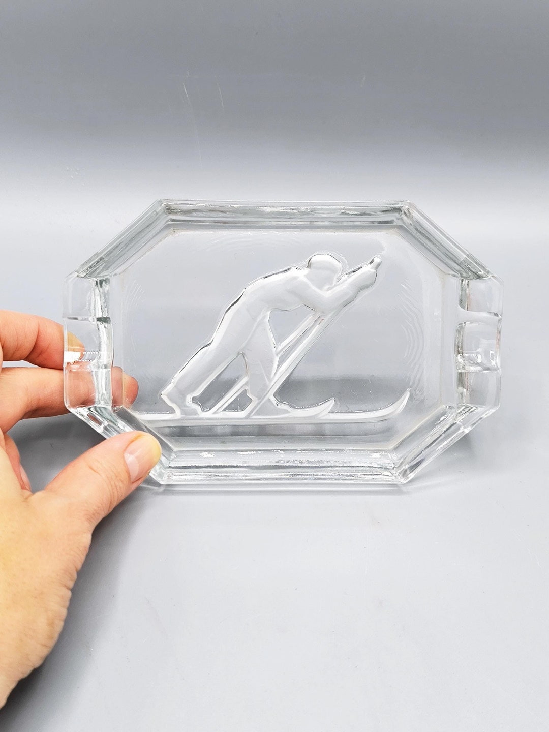 Vintage Glass Ashtray With Skier Figure, Retro Style Ashtray, Ashtray ...