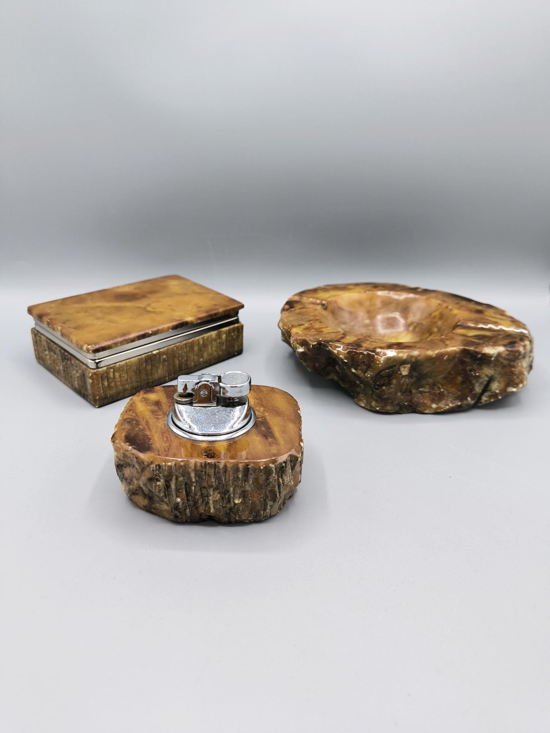 Vintage Romano Bianchi Alabaster Smoker Set, Ashtray, Cigarette Box and ...