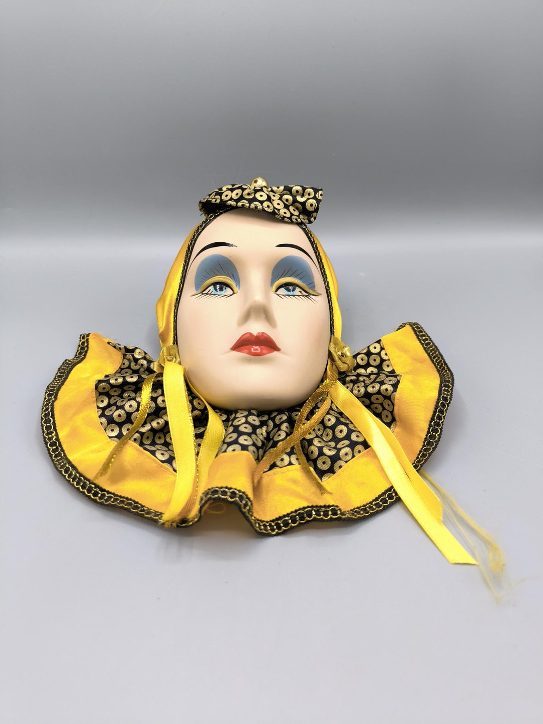 Vintage Venetian Mask in Yellow Colours, Ceramic Wall Mask, Italian ...