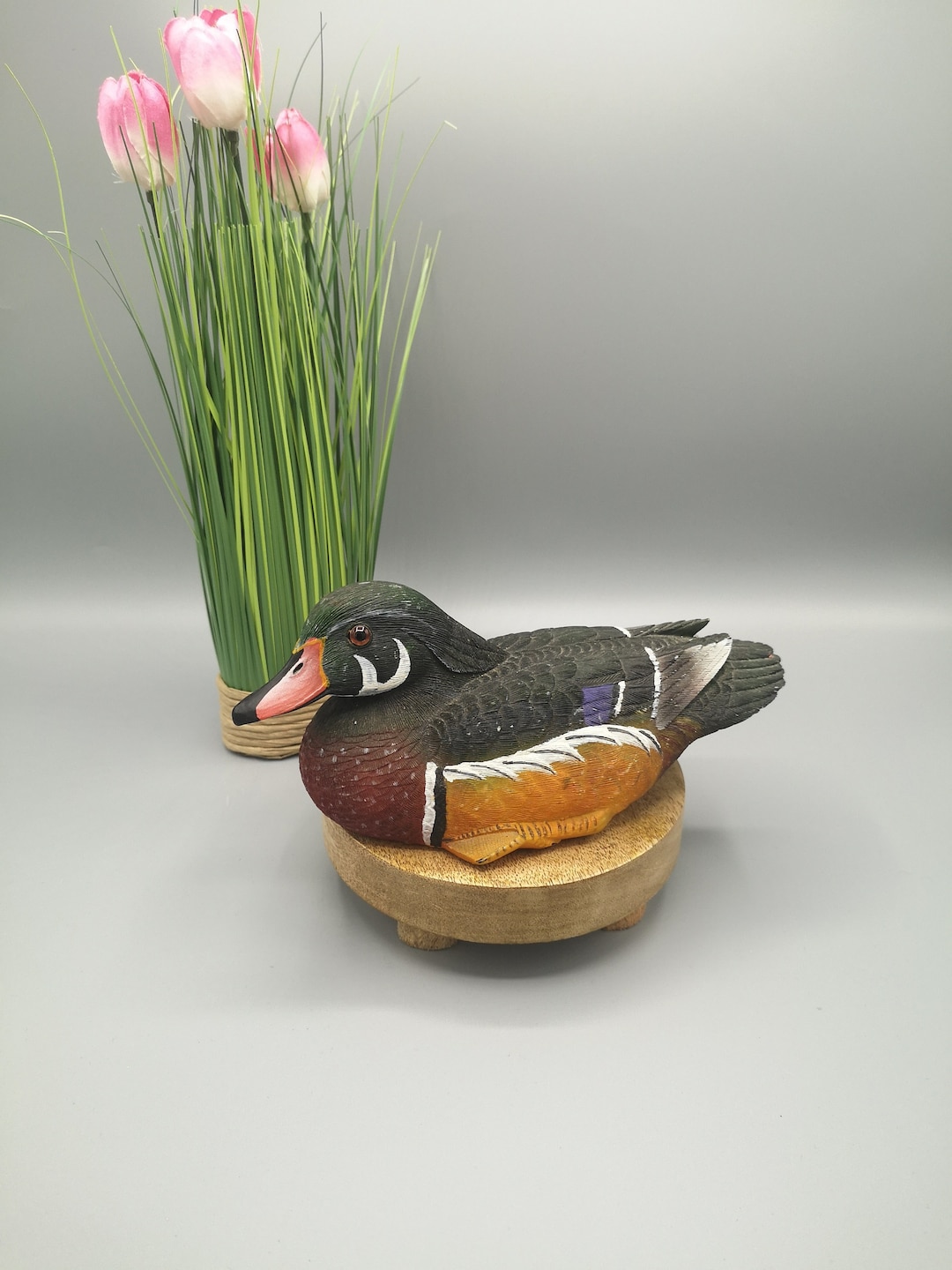 Vintage Collectible Duck Figurine, Wooden Duck With Bright Eyes as If ...