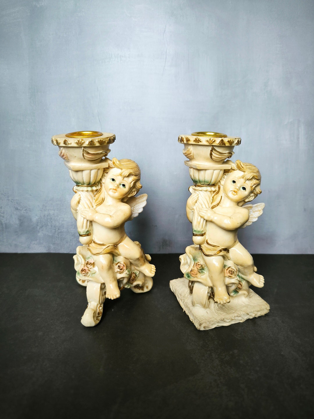 Vintage Angel Candle Holders, Angel Figurines Holding a Candle, Vintage ...